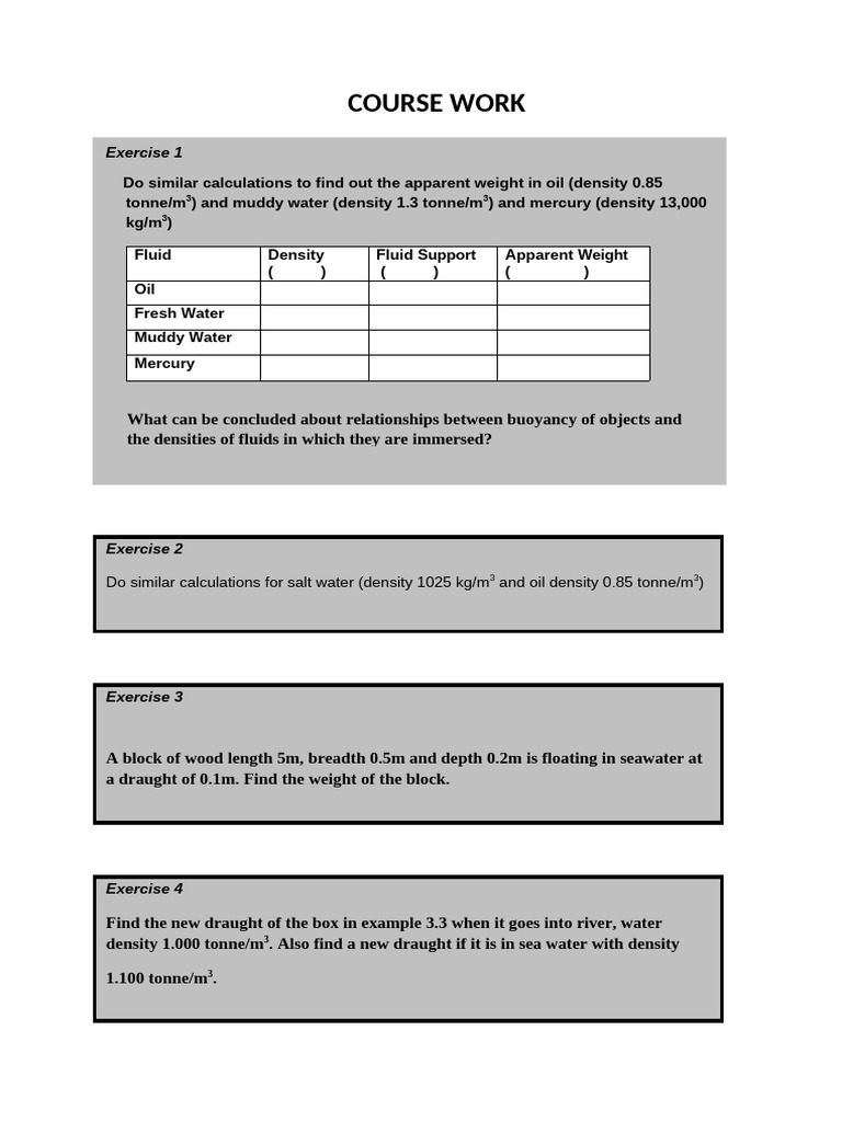 Course Work | PDF | Density | Buoyancy
