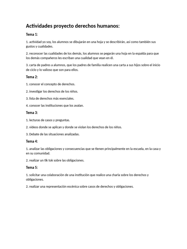 Actividades Proyecto Derechos Humanos | PDF