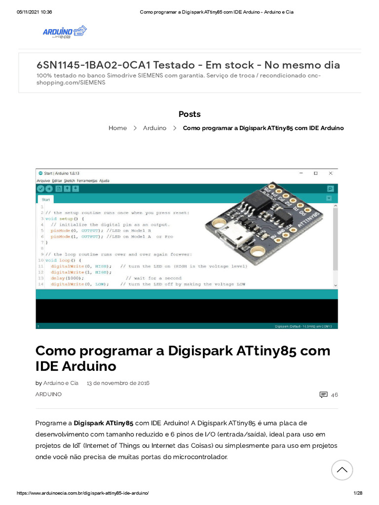 Como Programar A Digispark ATtiny85 Com IDE Arduino - Arduino e Cia | PDF | Arduino | USB