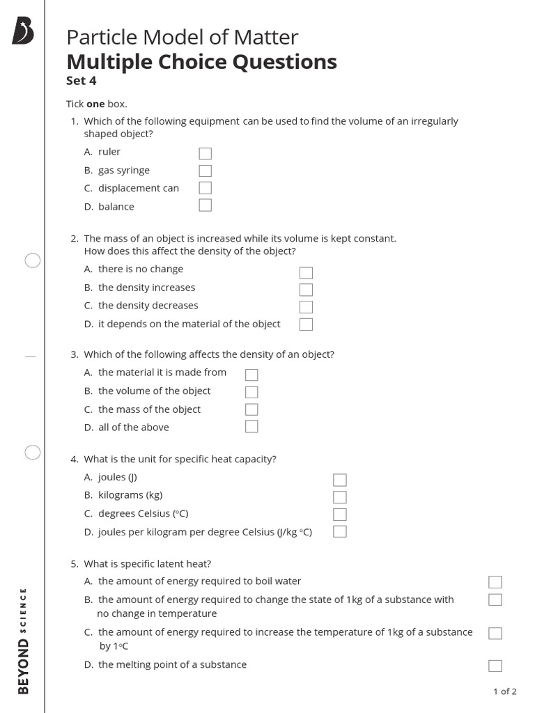 Particle Model of Matter Multiple Choice Questions Set 4 | PDF