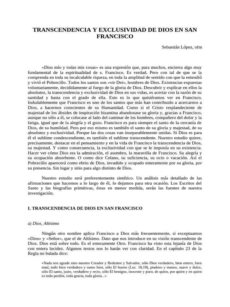I. Transcendencia de Dios en San Francisco | PDF | eucaristía | Dios