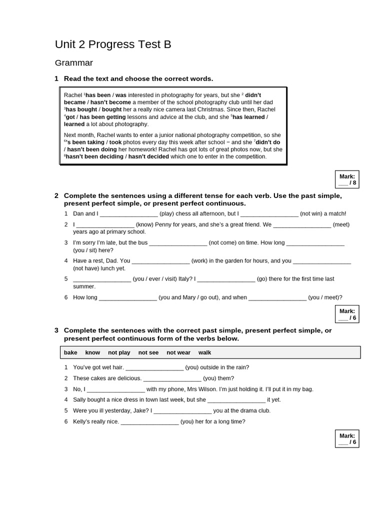 Unit 2 Progress Test B | PDF | Grammar | Linguistics