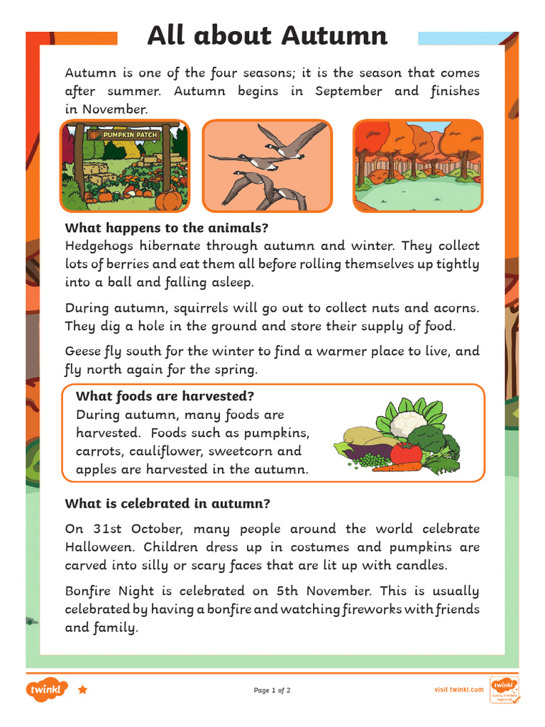 T T 291954 All About Autumn Differentiated Comprehension Activity ...