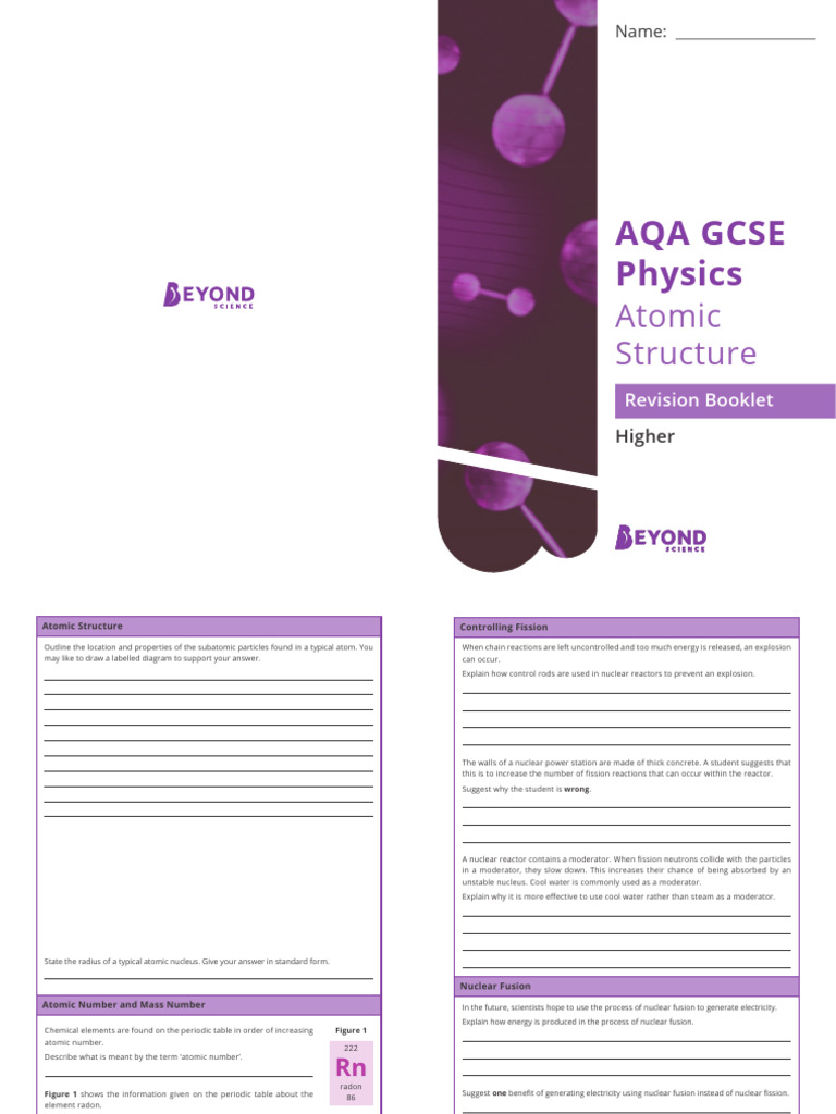 AQA GCSE Physics Atomic Structure Revision Higher A3 (Double-Sided to ... AQA GCSE Physics Atomic Structure Revision Higher A3 (Double-Sided to ...