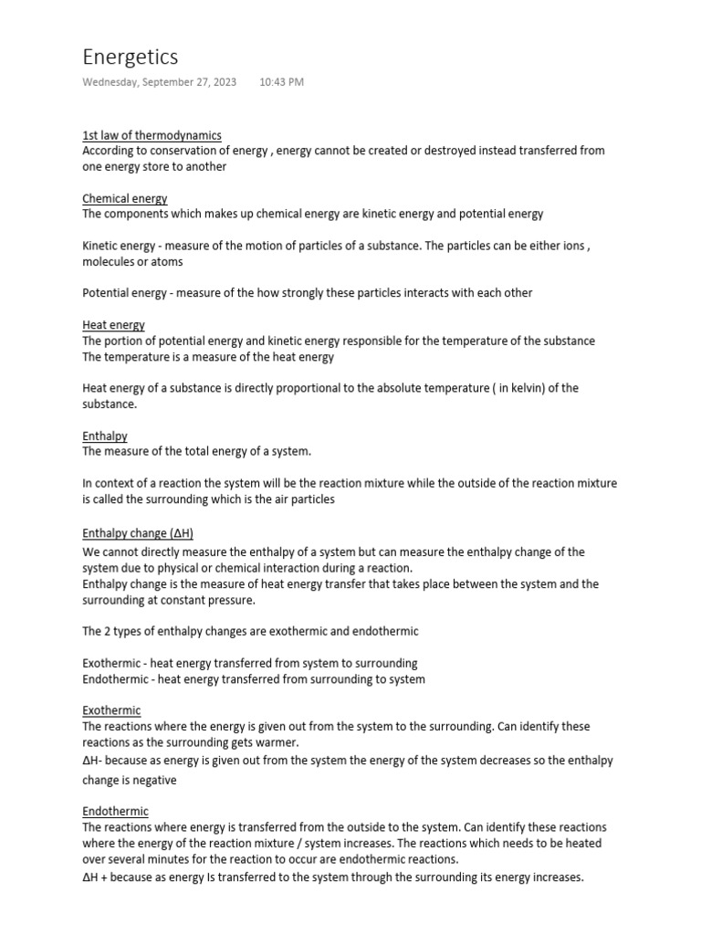 Energetics | PDF | Enthalpy | Chemical Reactions