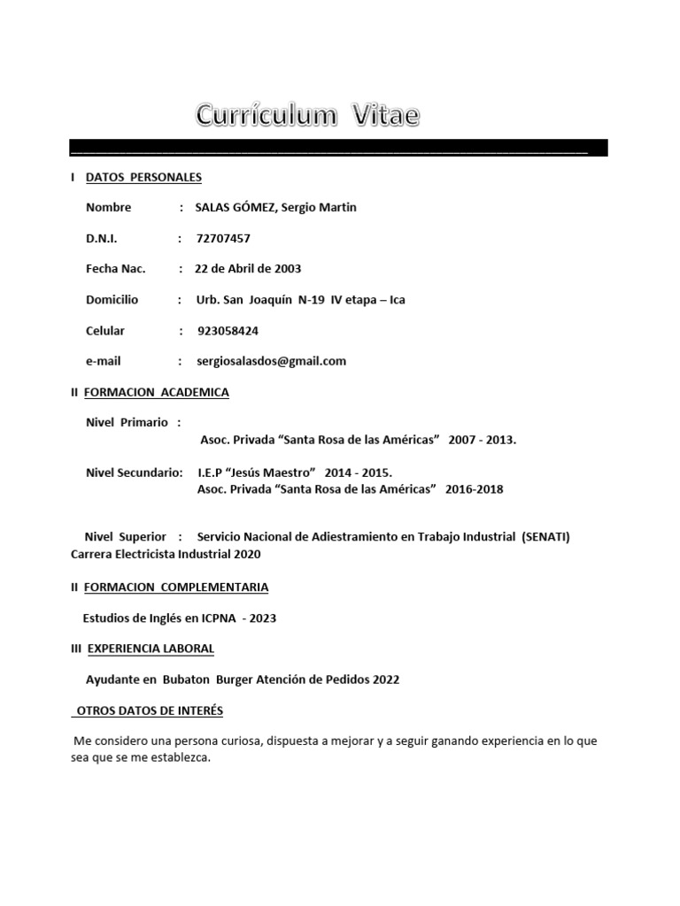 CURRICULUM VITAE Sergio | PDF