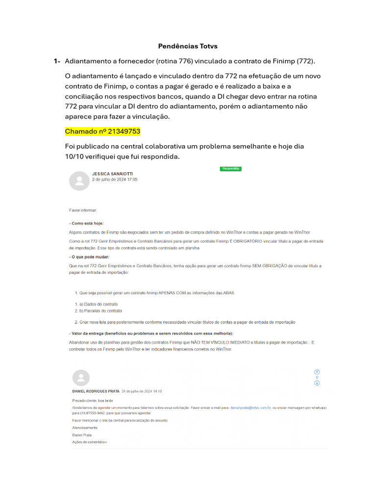 Pendencias Totvs | PDF