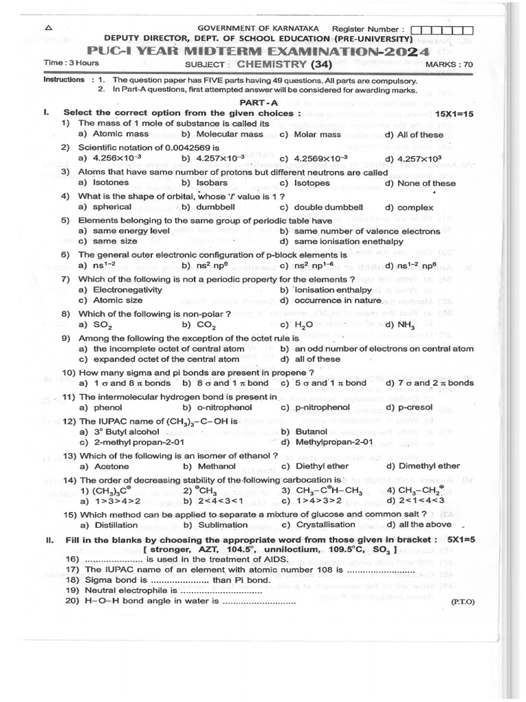 Chem Mid Term Exam 2024 VJP | PDF