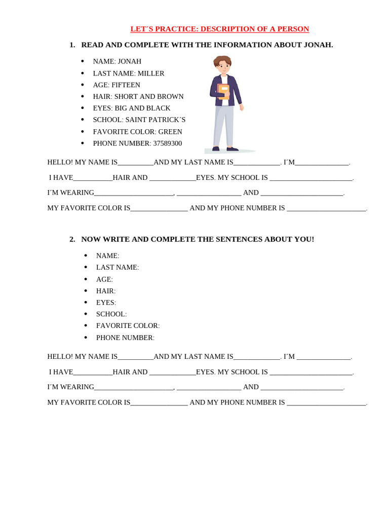 Person Description Practice Worksheet | PDF | Career & Growth