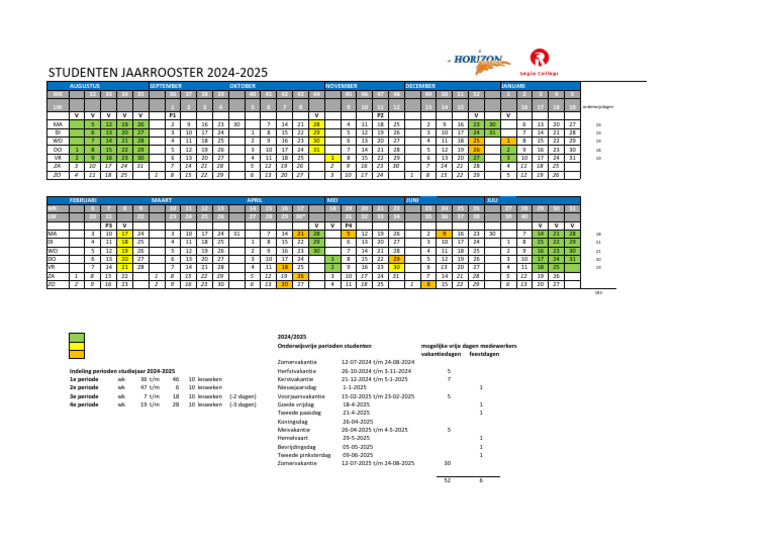 Studenten Jaarrooster 2024-2025 | PDF