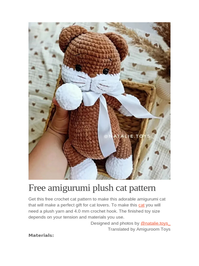 Free amigurumi plush cat pattern | PDF | Crochet | Textiles