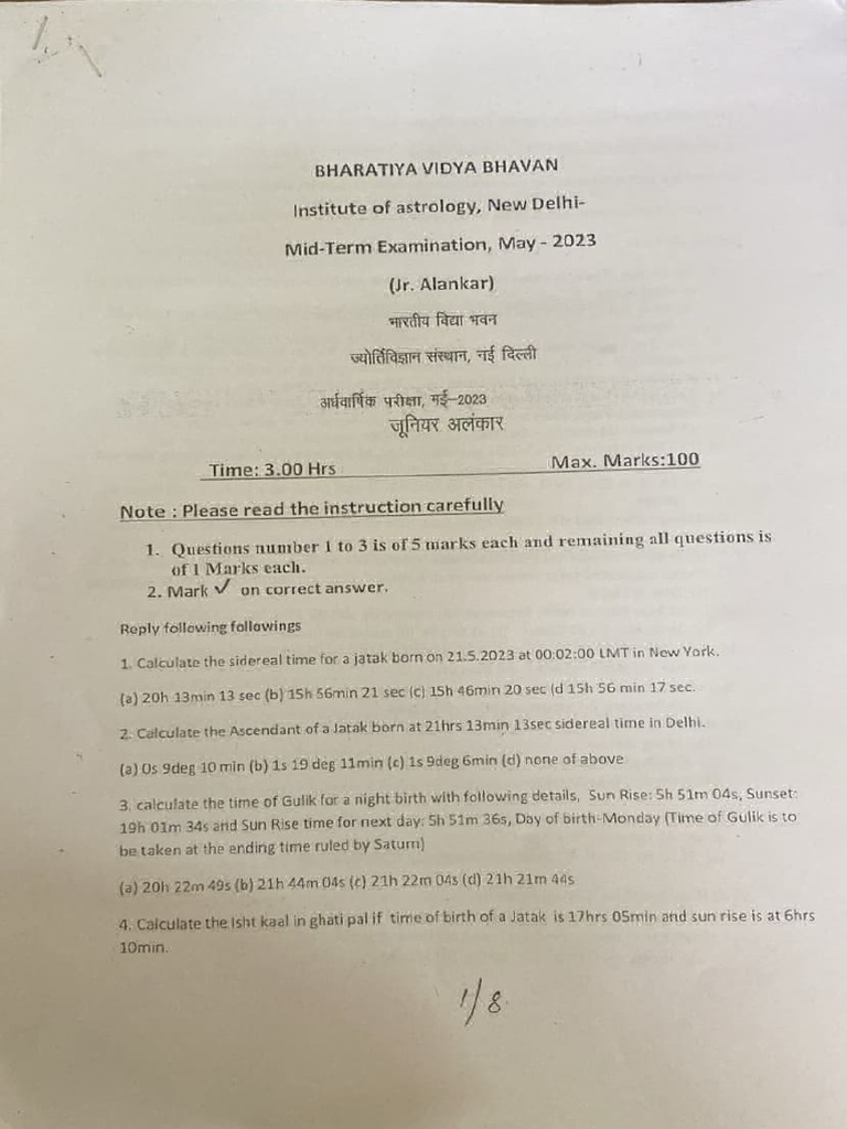 BVB Question Paper 2023 | PDF | Planets In Astrology | Divination