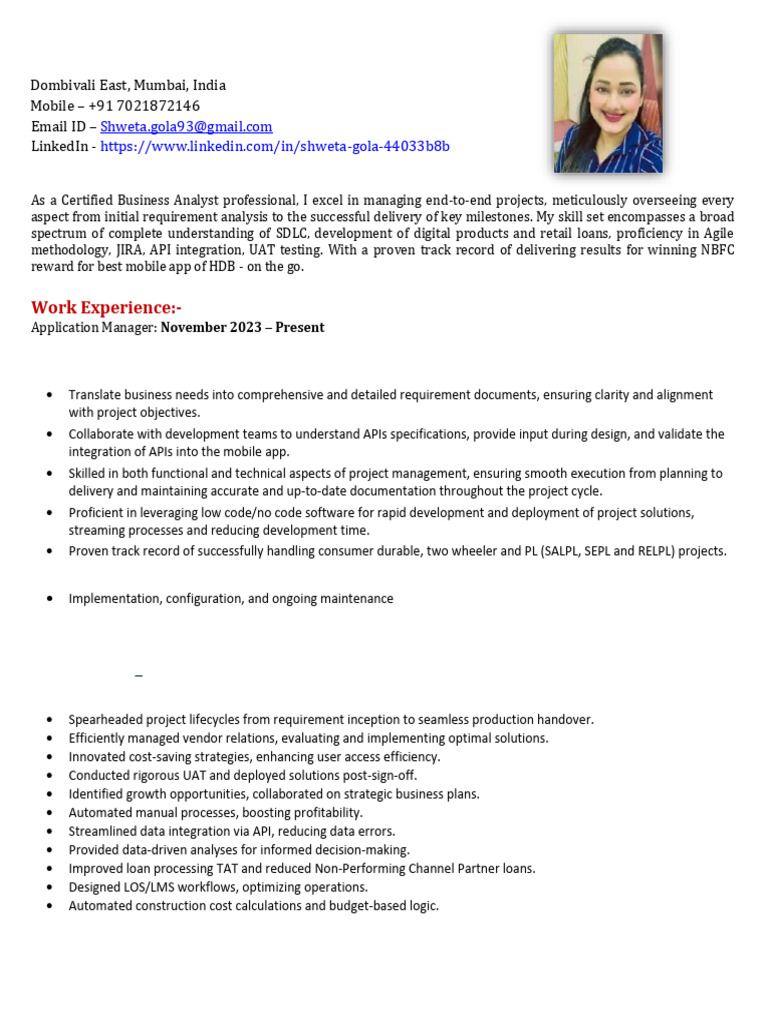 Shweta Gola Resume - HDB | PDF | Agile Software Development | Computing