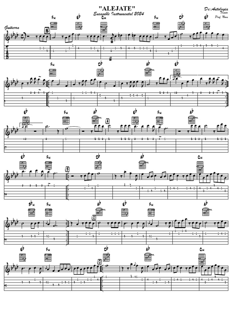 Partitura de Guitarra: "Aléjate" | PDF