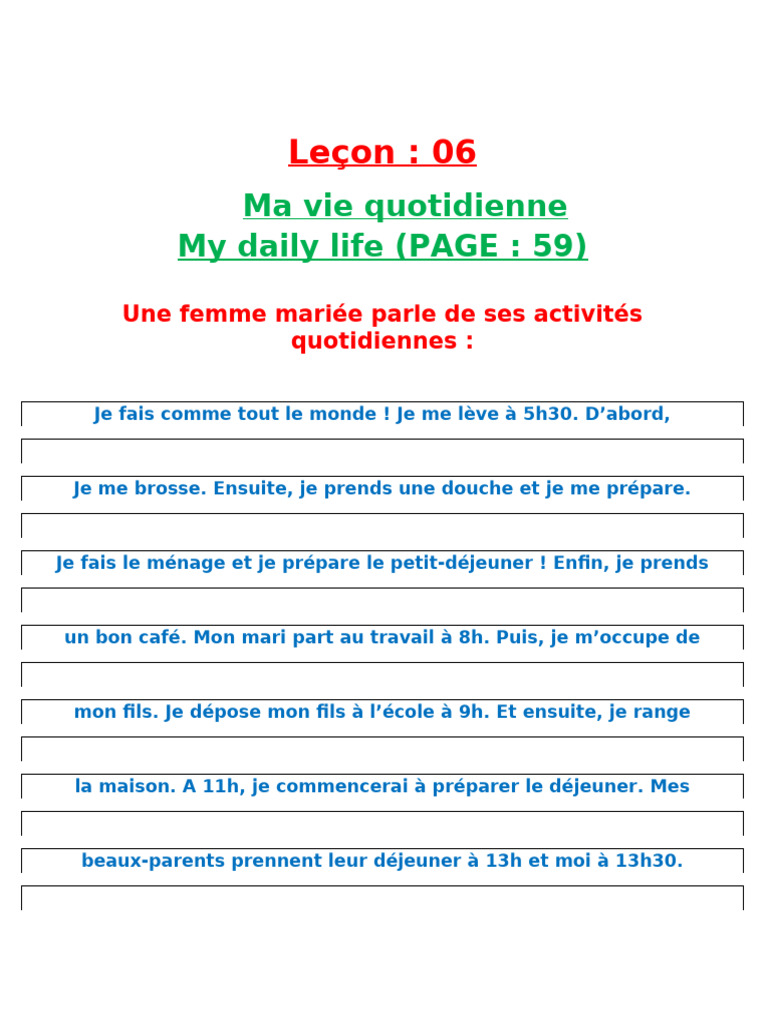 Ma vie quotidienne en famille et au travail | PDF