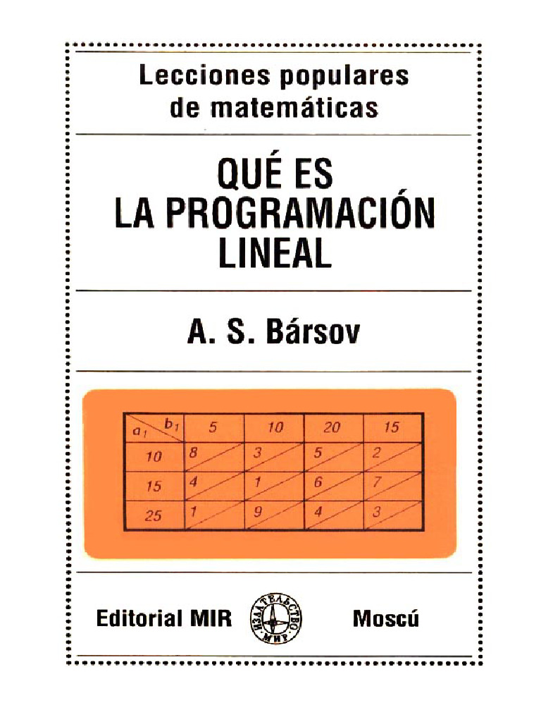 A. S. Bársov - Qué Es La Programacion Lineal (Lecciones Populares de ...