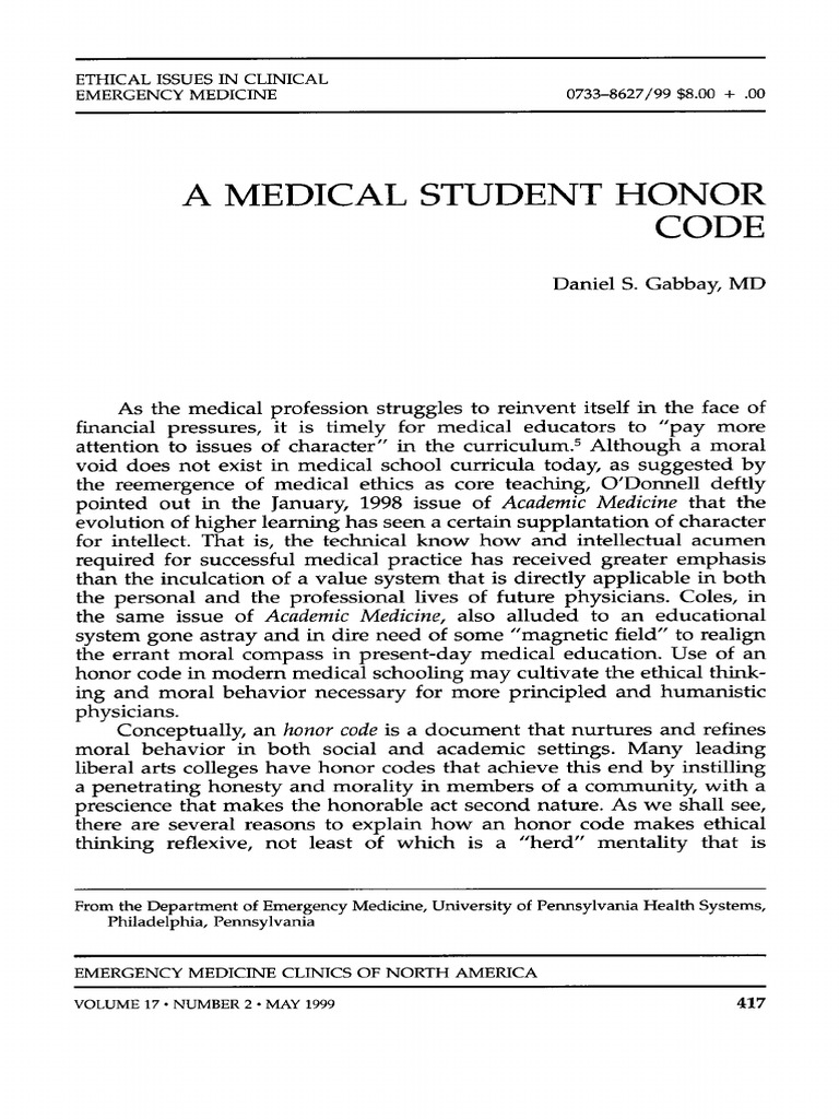 A MEDICAL STUDENT HONOR CODE - Emc | PDF | Medical School | Virtue