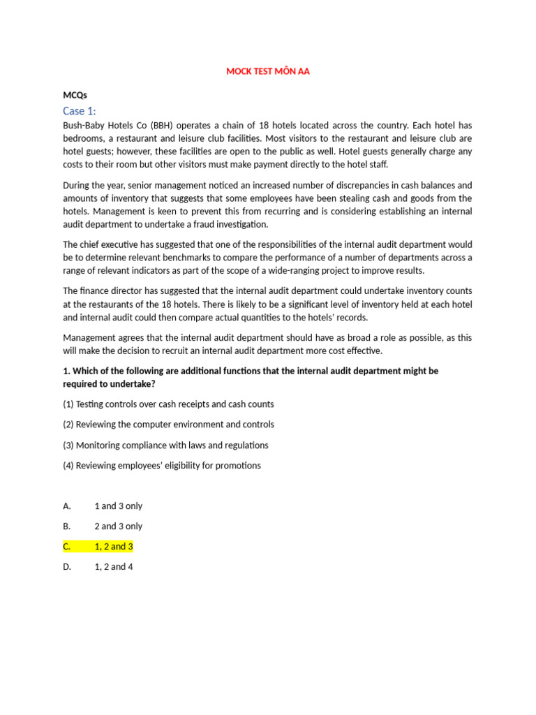 Internal Audit and Governance Mock Test | PDF | Auditor's Report ...