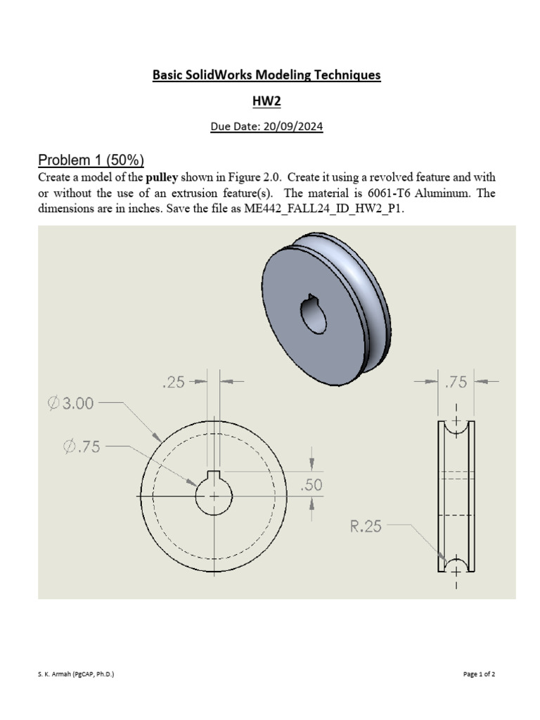 Basic SolidWorks Modeling Techniques Fall2024 HW2 | PDF