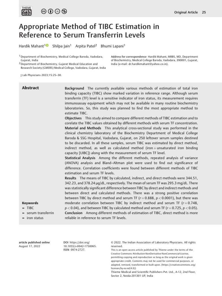 Appropriate Method of TIBC Estimation in | PDF | Statistical Analysis ...