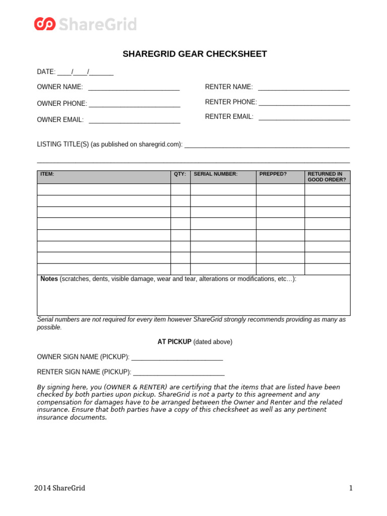 Sharegrid Gear Checksheet | PDF | Law