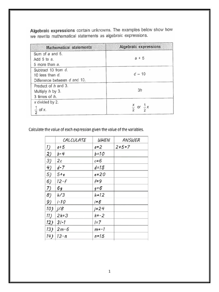 Algebra Y6 | PDF