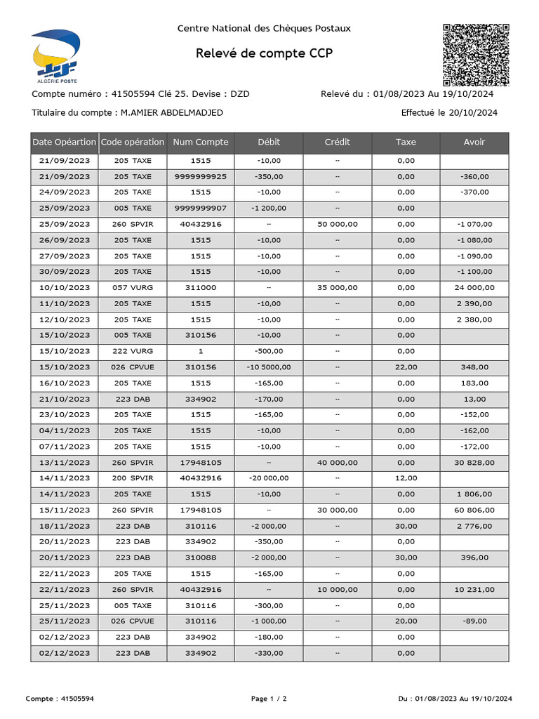 Relevé CCP 41505594 - Relevé CCP 41505594 | PDF