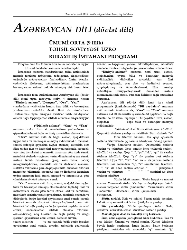 Az - Dili - Dovlet Dili - 9 Illik - Proqram - 2024 - 25 - 1727423542 | PDF