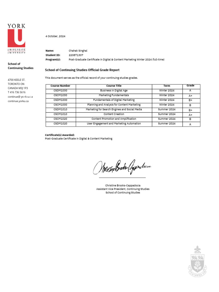 E Singhal, Chahak 220871307 - SCS Grade Report | PDF | Business ...