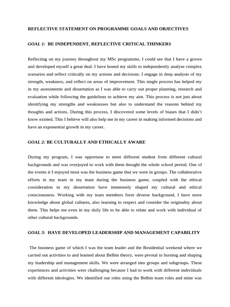 REFLECTIVE STATEMENT Man | PDF | Leadership | Knowledge