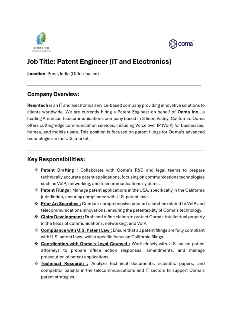 JD Patent Engineer IT and Electronics | PDF | Patent | United States ...