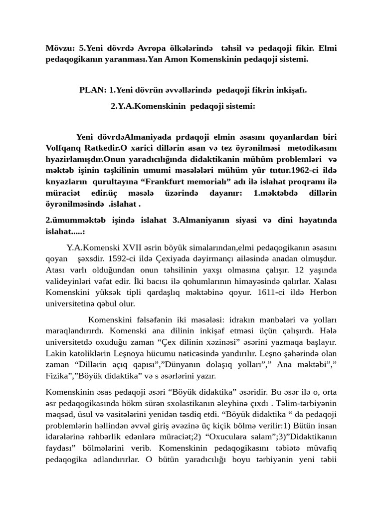 Pedaqogika Tarixi 5-Ci Movzu | PDF