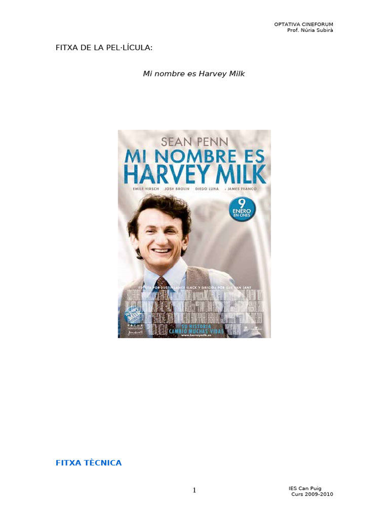 Fitxa Harvey Milkl | PDF