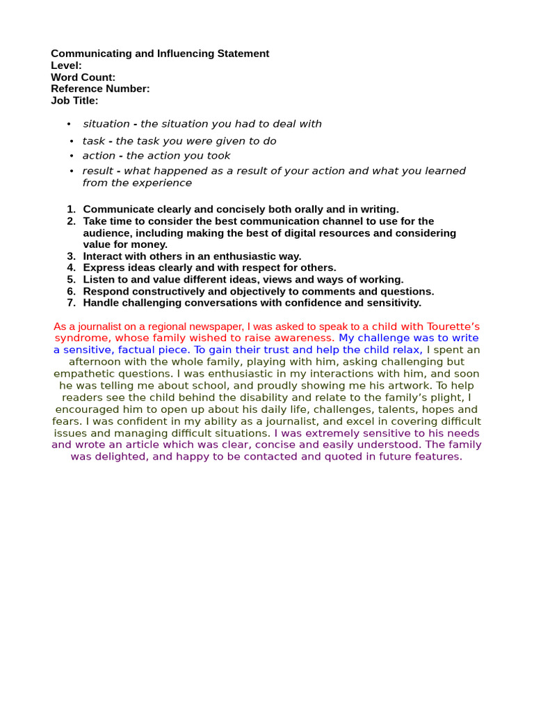 Communicating and Influencing - Example | PDF