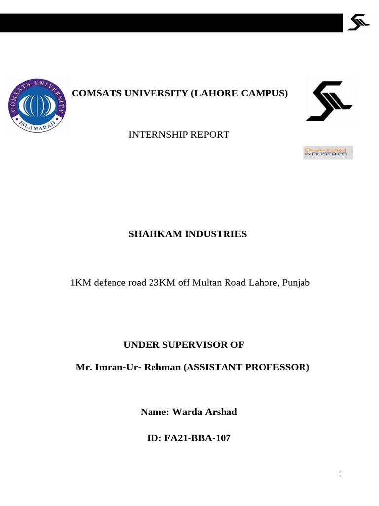 Marketing Department internship report Shahkam industry | PDF | Textiles | Clothing