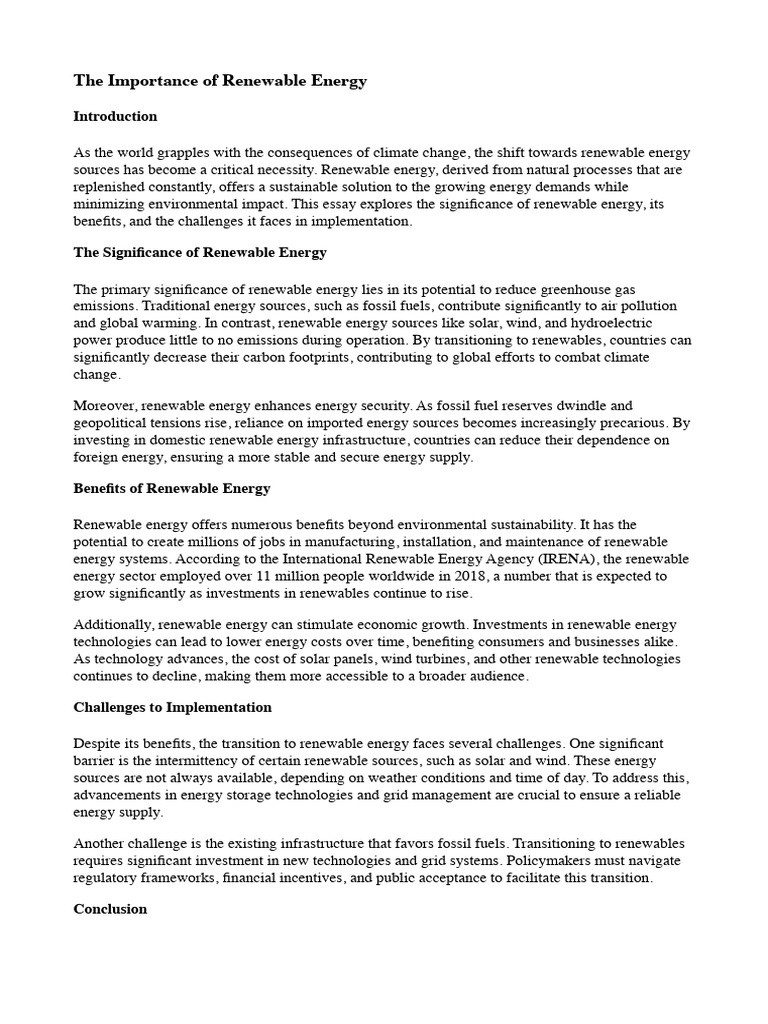 The Importance of Renewable Energy | PDF | Renewable Energy | Energy ...
