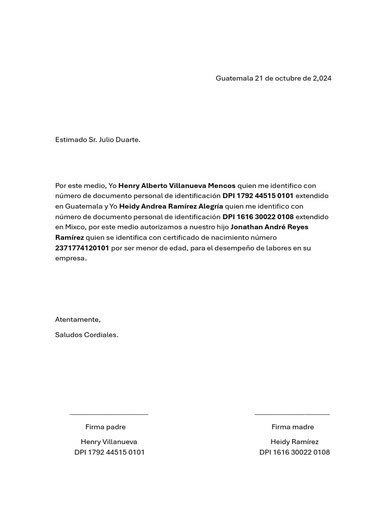 Henry Alberto Villanueva Mencos DPI 1792 44515 0101 Heidy Andrea Ramírez Alegría DPI 1616 30022 ...