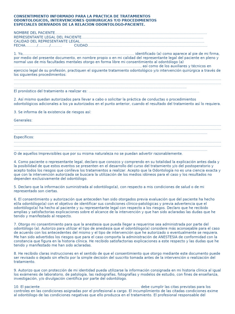 Consentimiento Informado General | PDF | Consentimiento informado | Historial médico