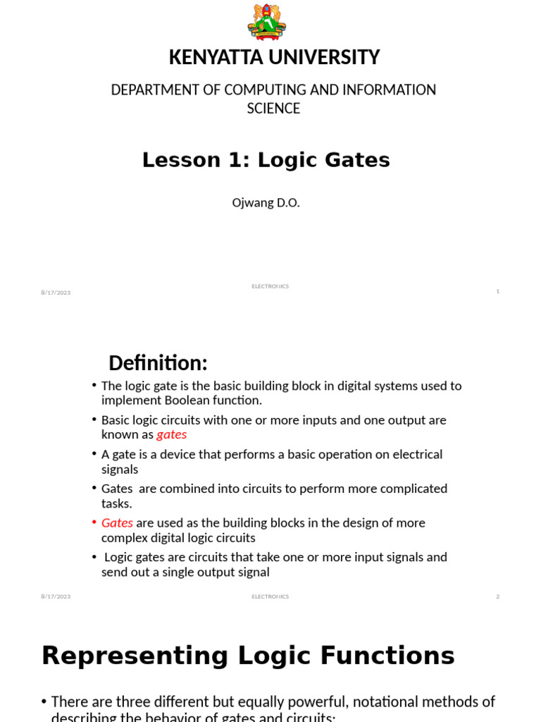 Introduction to Logic Gates in Electronics | PDF | Logic Gate | Boolean ...