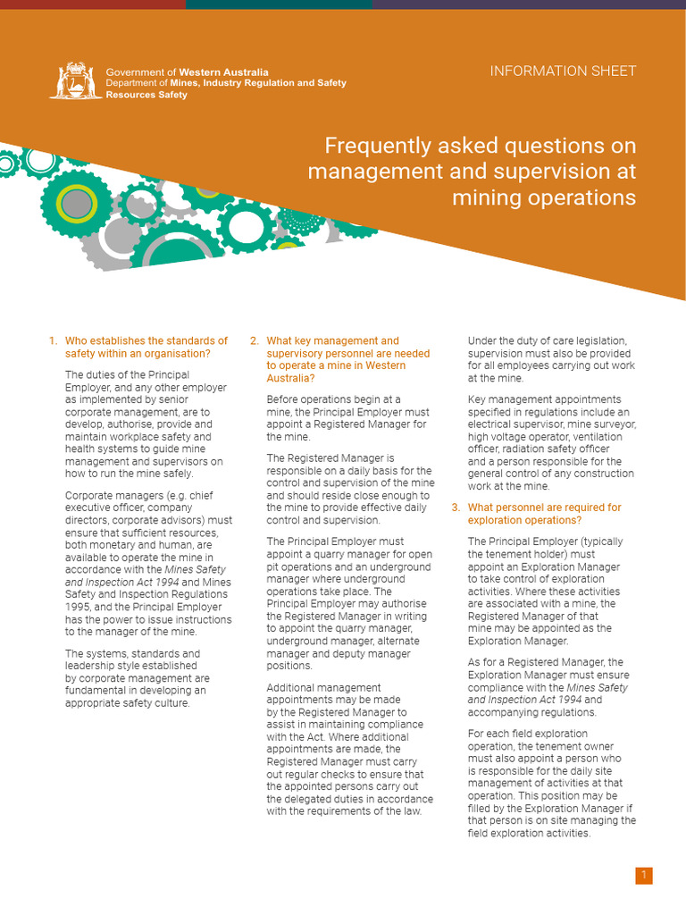 MSH IS FAQs MgmtSupervisionMiningOps | PDF | Risk | Occupational Safety And Health