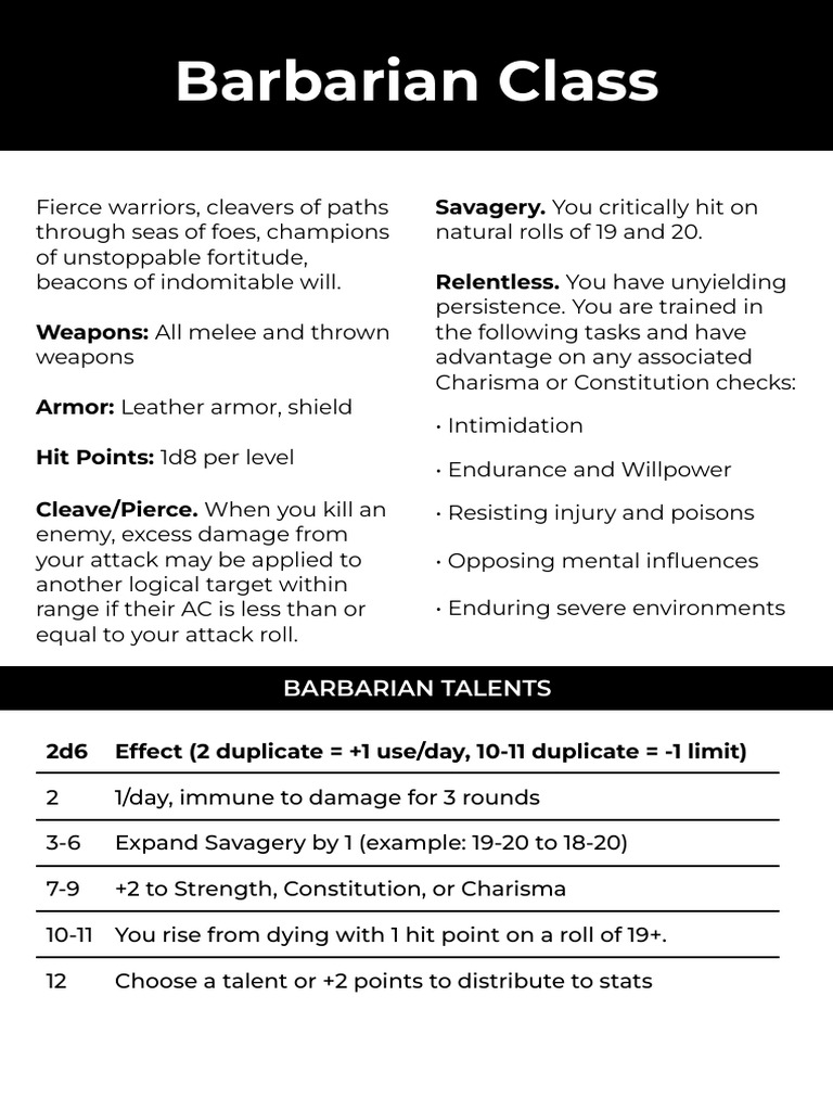 Barbarian Class 1.1b | PDF