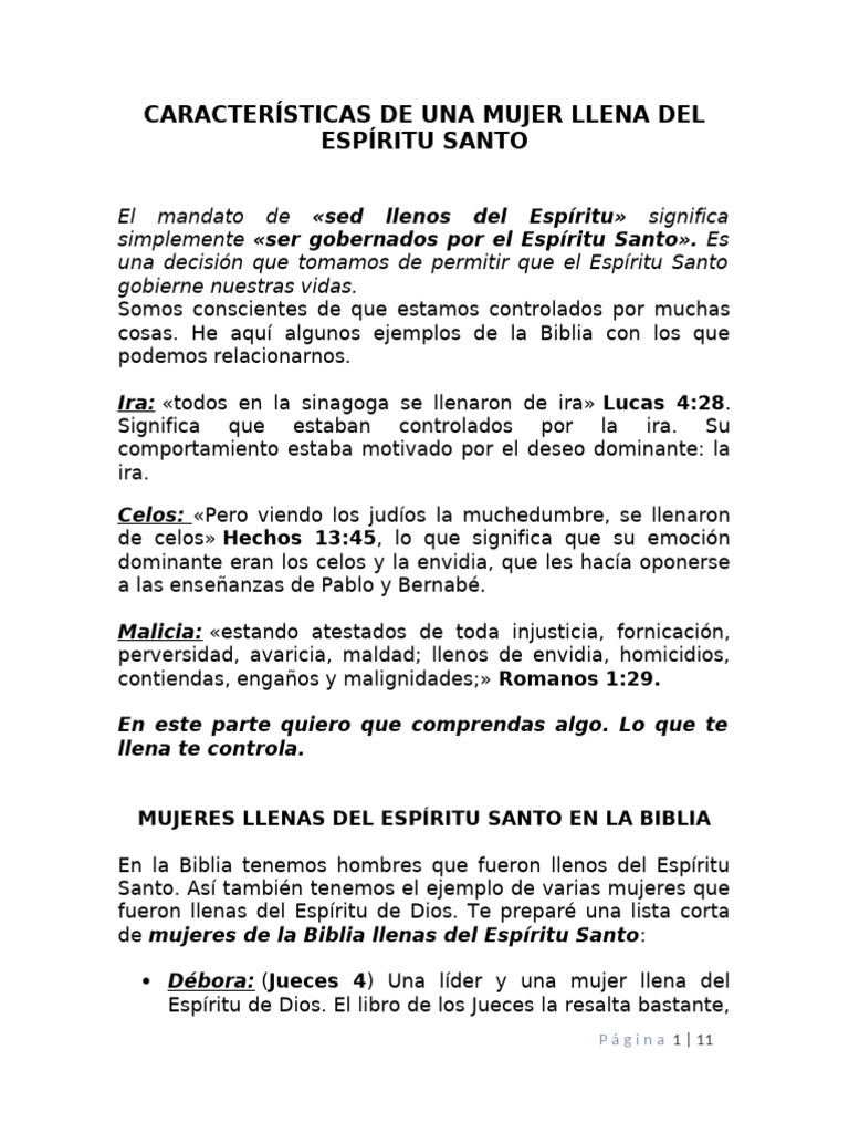 CARACTERÍSTICAS DE UNA MUJER LLENA DEL ESPÍRITU SANTO | PDF | Libro de rut | espíritu Santo