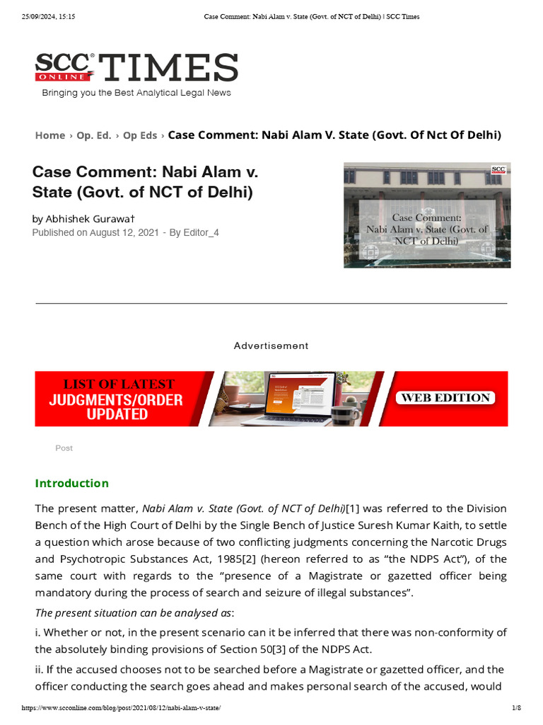 Case Comment - Nabi Alam v. State (Govt. of NCT of Delhi) - SCC Times | PDF | Bail | Criminal ...