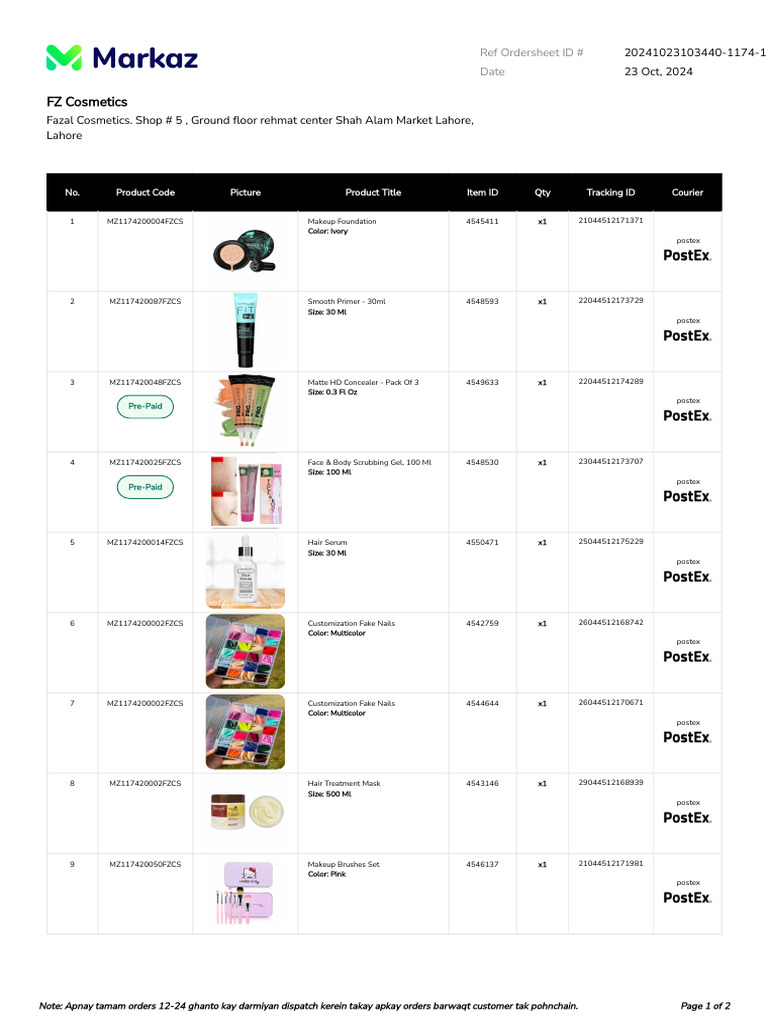 ORDERSHEET-AIRWAYBILL | PDF | Body Art | Toiletry