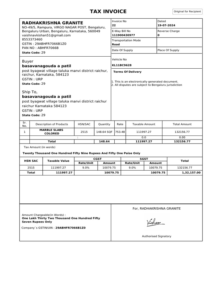 Invoice for Basavanagouda Patil | PDF | Economies | Government Finances