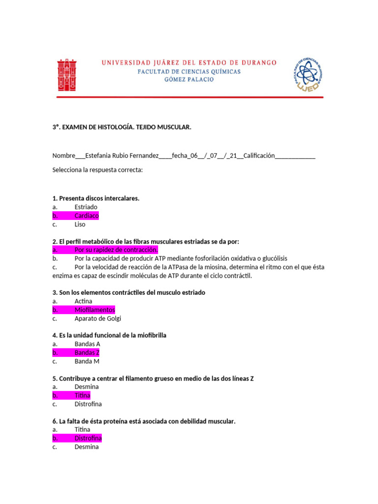 Tercer Examen Tejido Muscular Erf | PDF | Músculo | Corazón