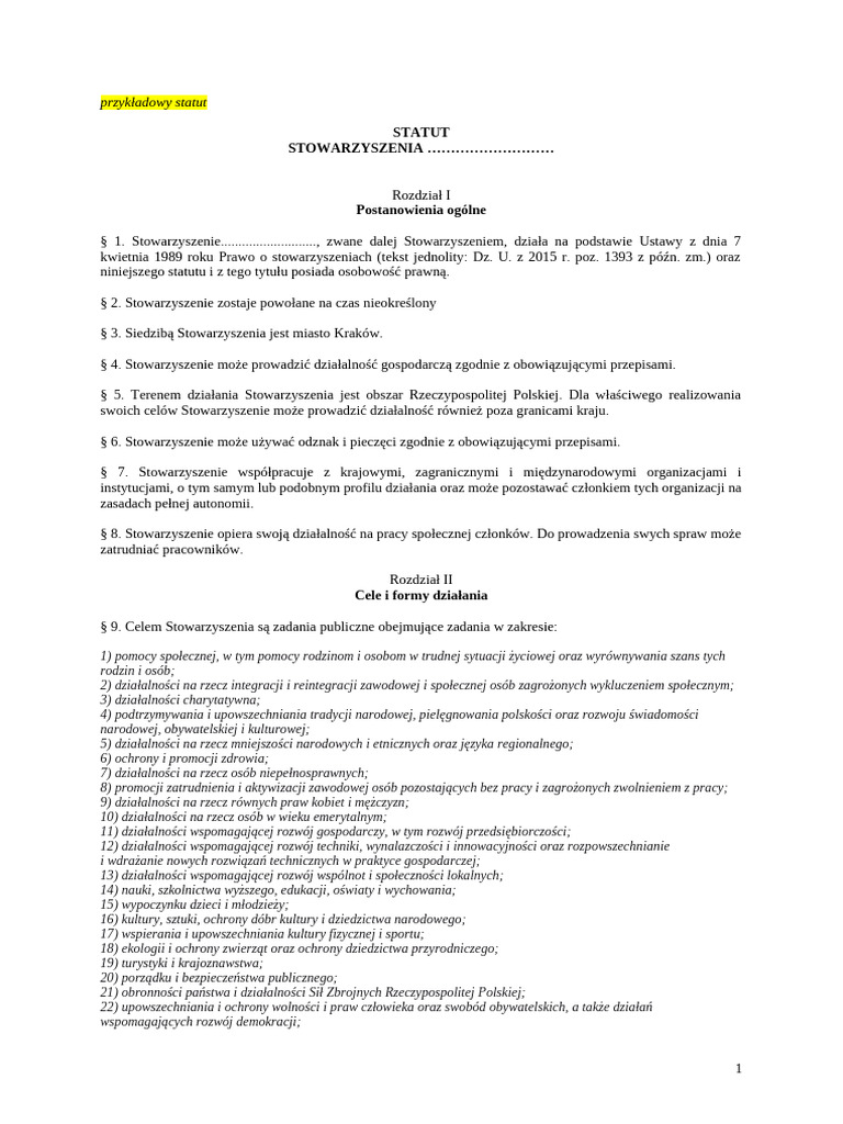 Przykładowy Statut | PDF