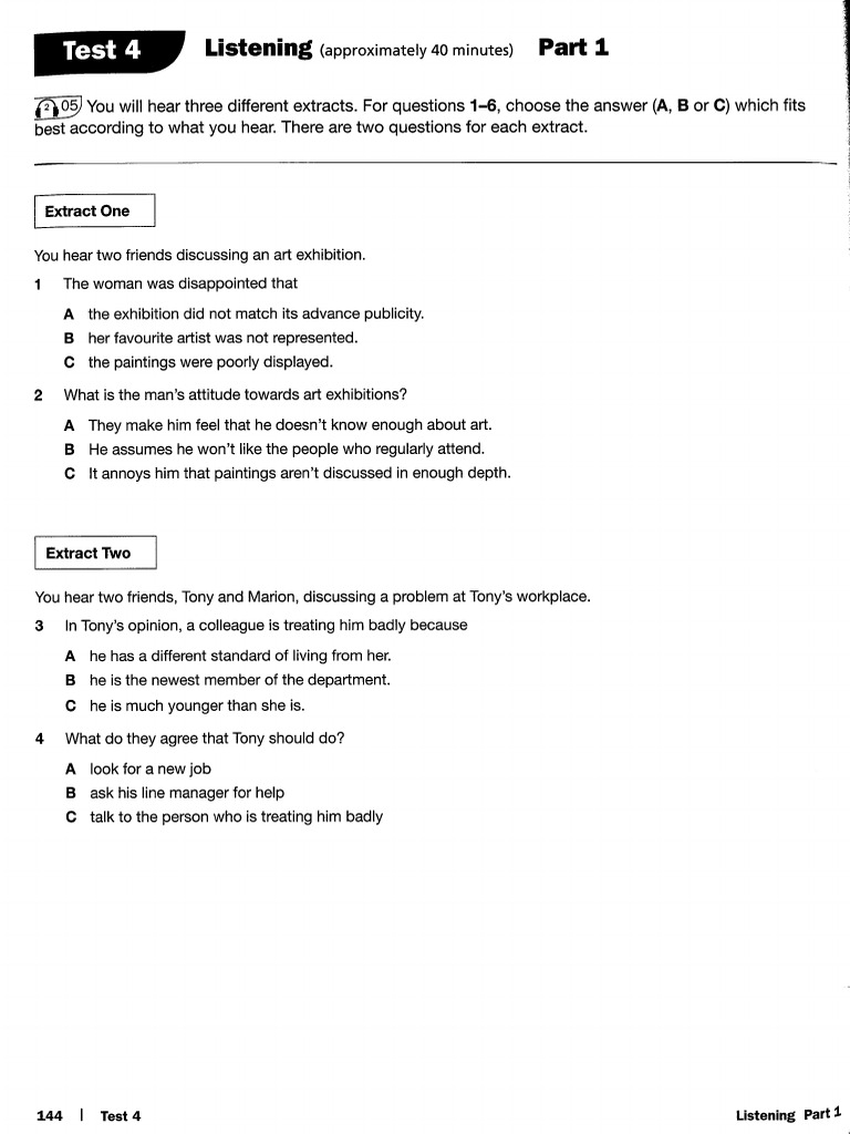 Cambridge Advanced Trainer Mock 2 - Test 4 Listening | PDF