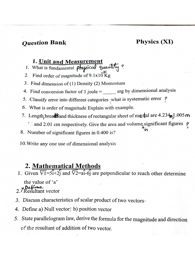 Class Xi Physics QP | PDF