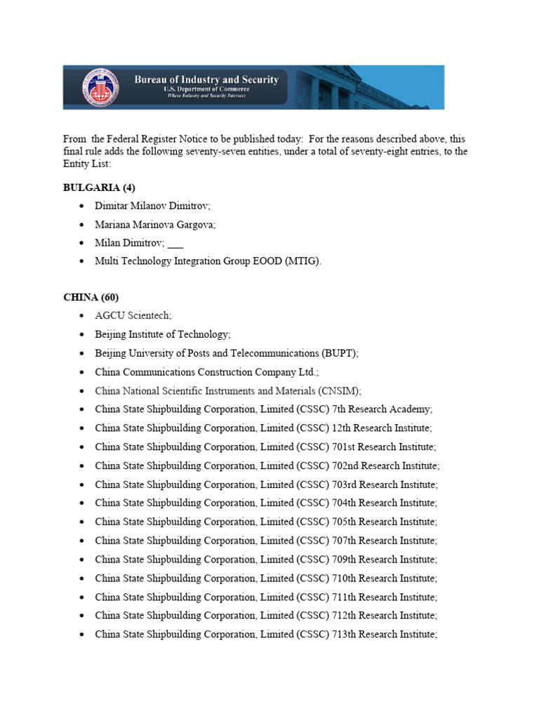 New Entities Added to US Entity List | PDF | Politics Of China ...